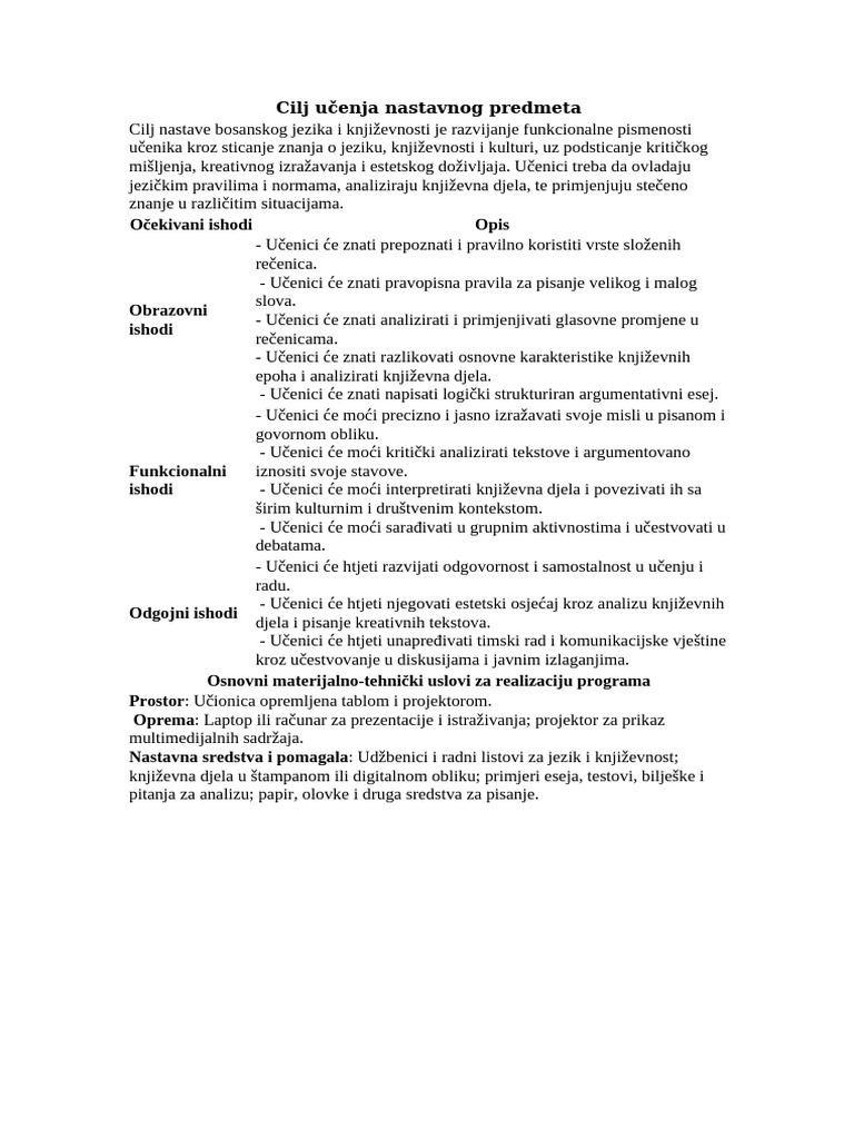 Cilj Učenja Nastavnog Predmeta | PDF