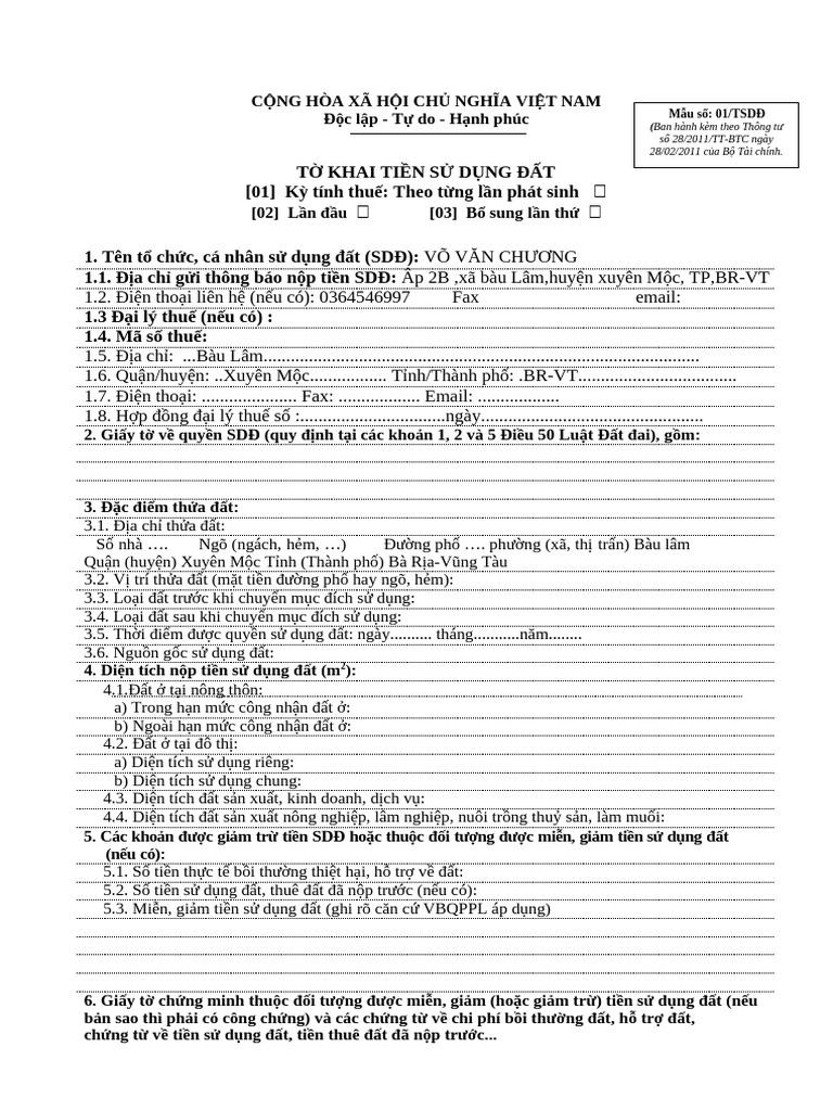 Mau So 01 TSDDA | PDF