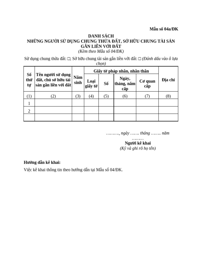 Mẫu số 04a ĐK | PDF