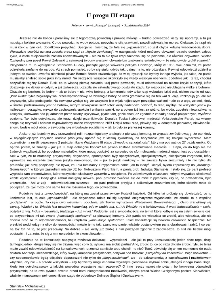 Michalkiewicz S. (2024.10.05) - U Progu III Etapu (ST - Michalkiewicz ...