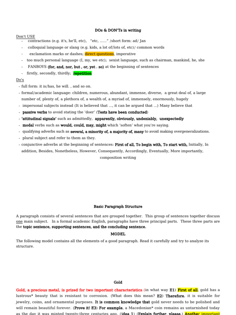 Paragraph writing | PDF | Gold | Linguistics