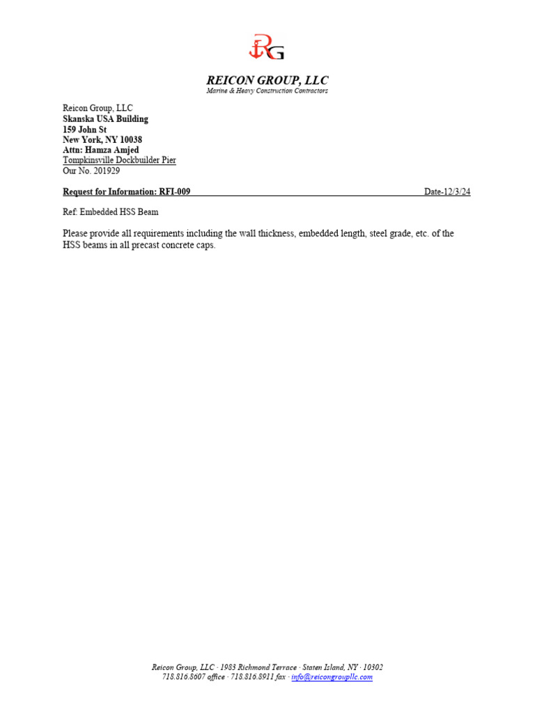 C-56 RFI #009 Embedded HSS Beam | PDF