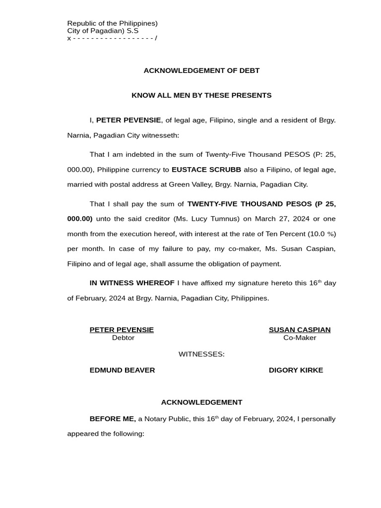 Acknowledgement of Debt | PDF