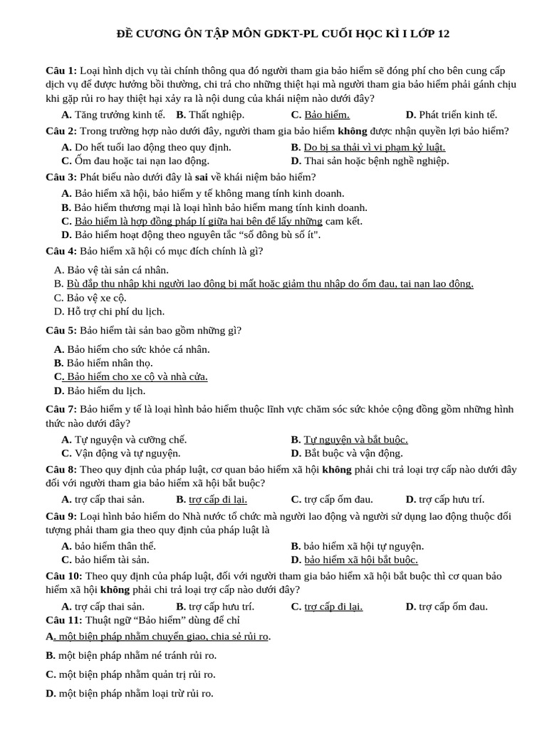 ĐỀ CƯƠNG GDKT-PL 12 | PDF