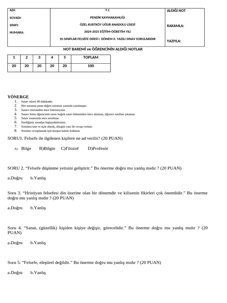 Beppp 10 Felsefe | PDF