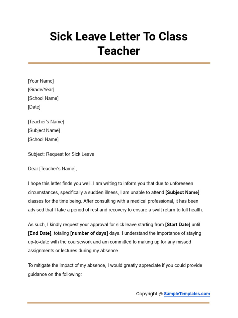 Sick Leave Application to Teacher | PDF