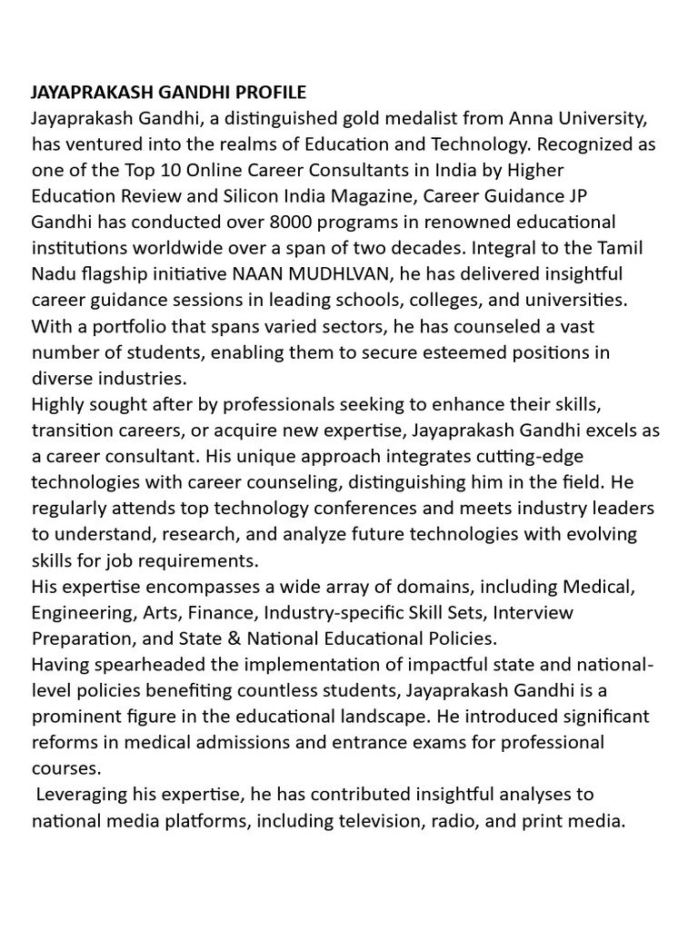 Jayaprakash Gandhi Profile | PDF