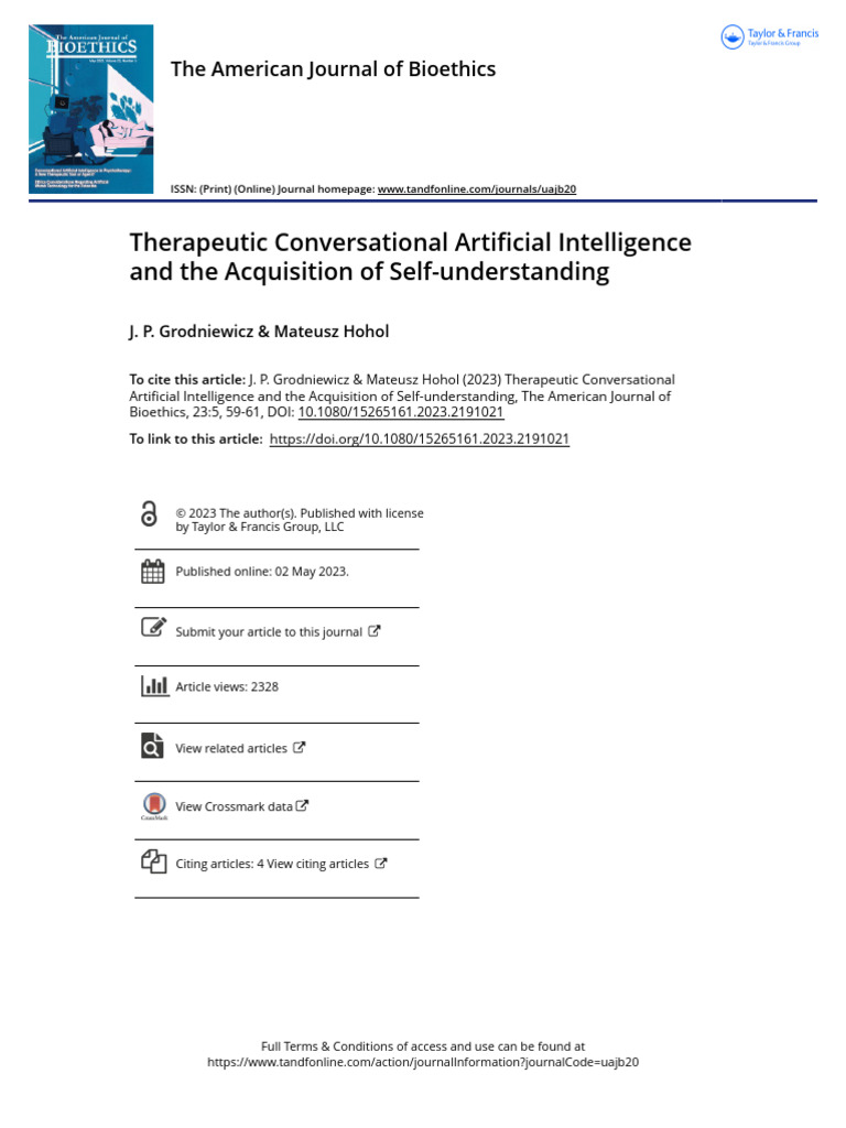 Therapeutic Conversational Artificial Intelligence and The Acquisition ...