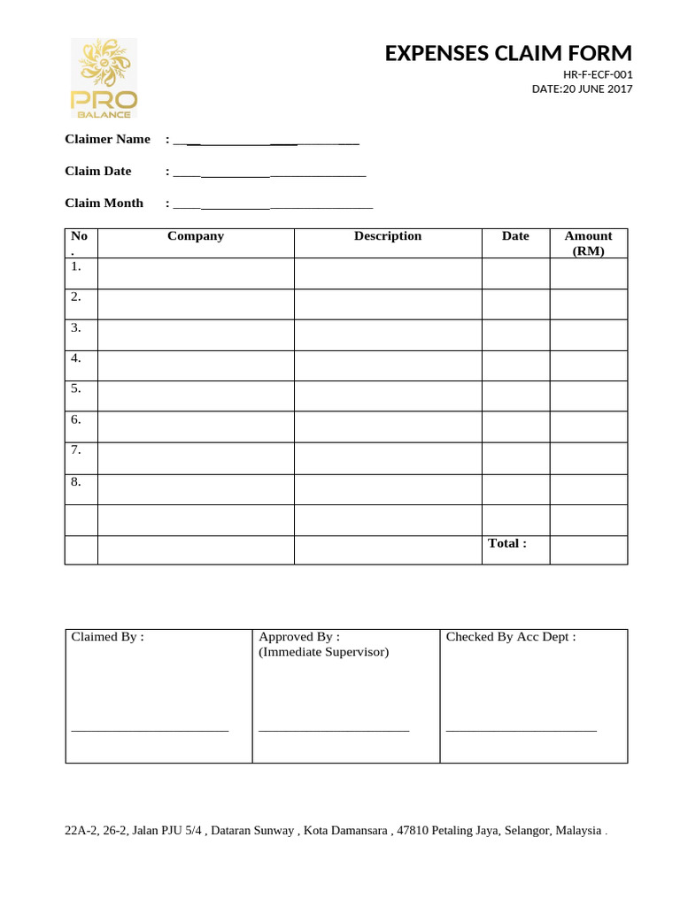 Expense Claim Form Template | PDF