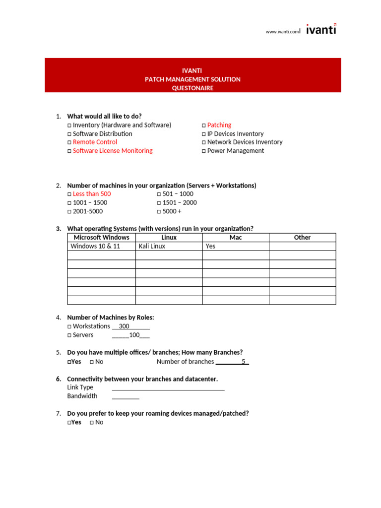 Ivanti Questionnaire - EPM Updated | PDF