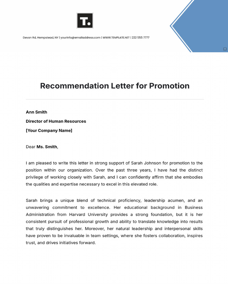 Recommendation Letter For Promotion Template | PDF