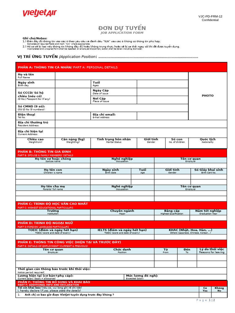 VJC-PD-FRM-12 Form Job Application - Updated 15 Aug 2024 | PDF