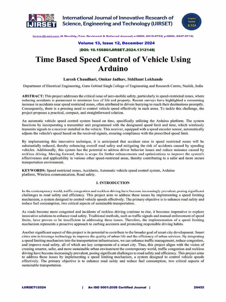 Time Based Speed Control of Vehicle Using Arduino | PDF