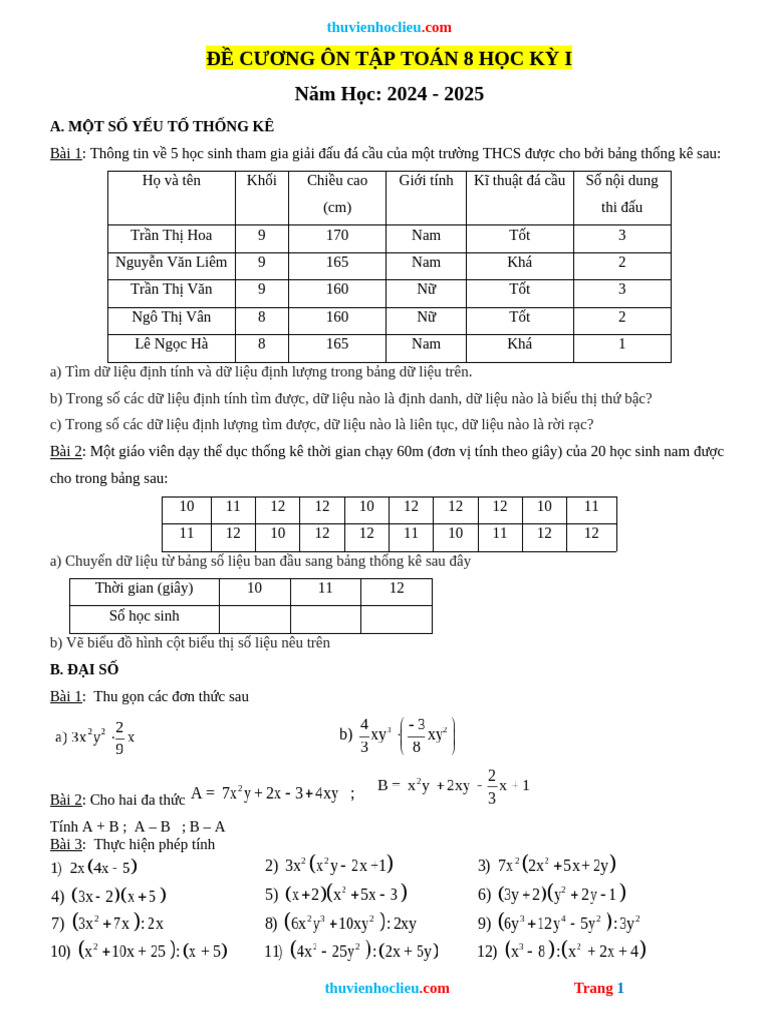 De Cuong On Tap Cuoi HK1 Toan 8 CTST 24 25docx | PDF