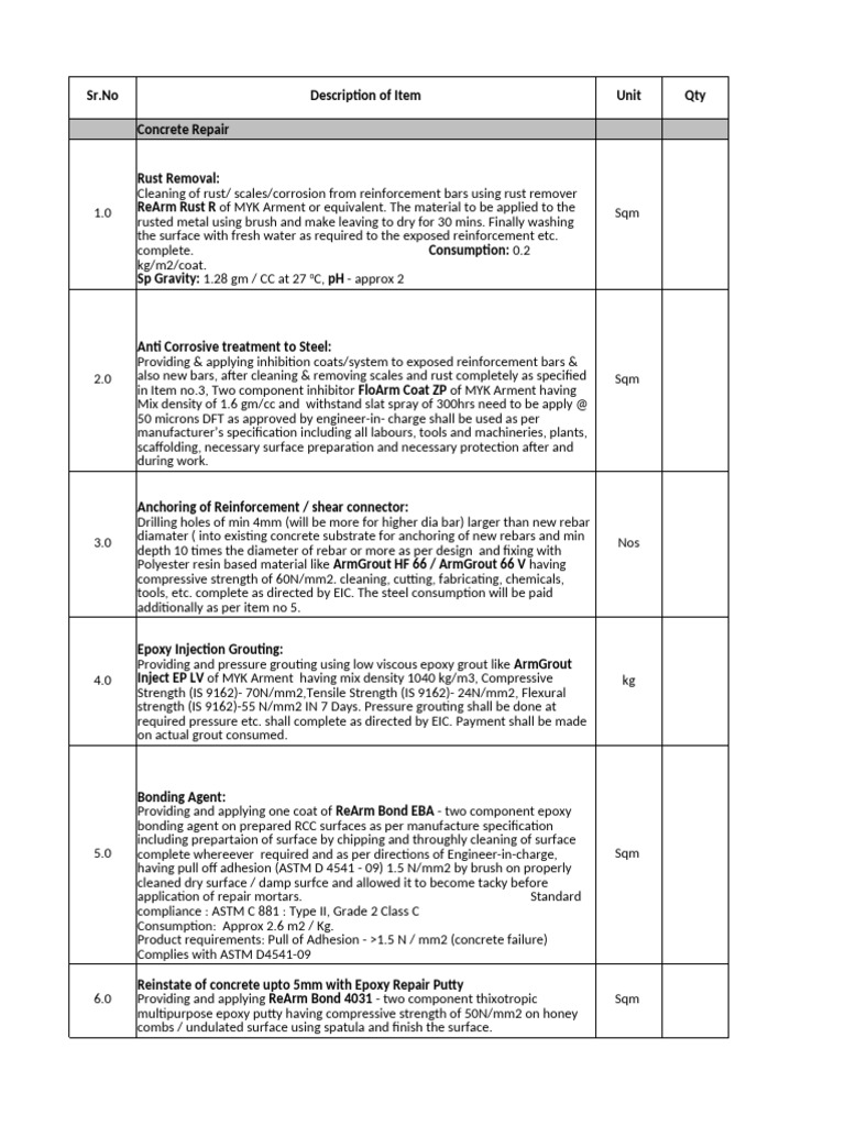 MYK Repair Specification | PDF | Concrete | Rust