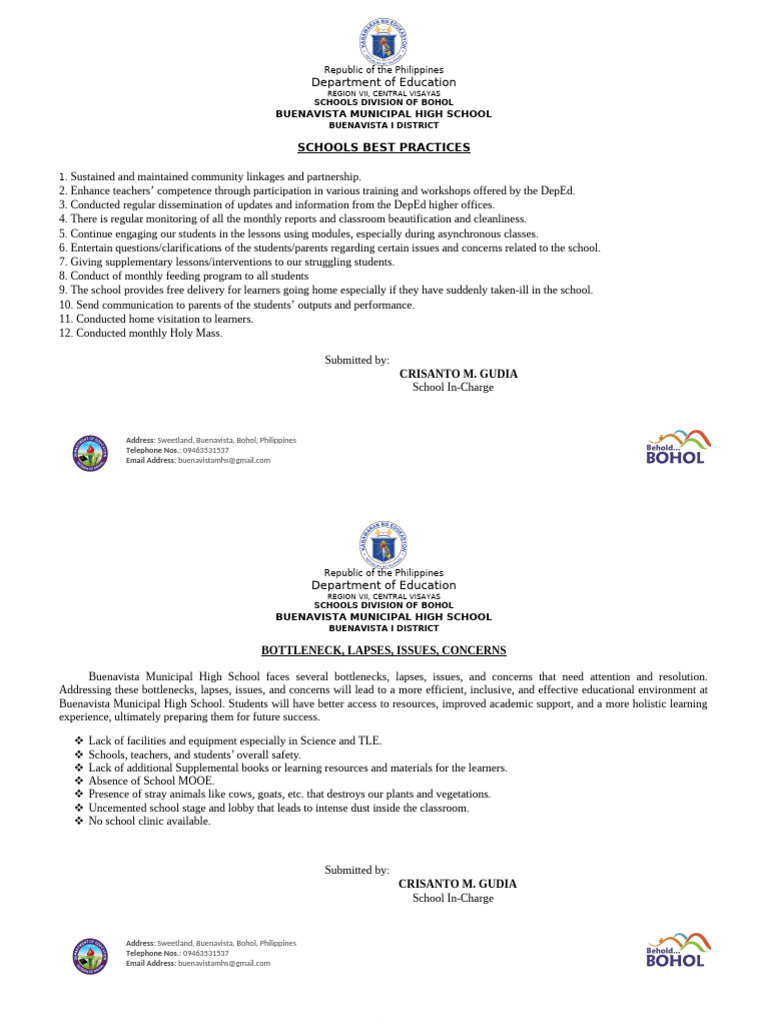 Schools Best Practices 1st Quarter | PDF | Learning