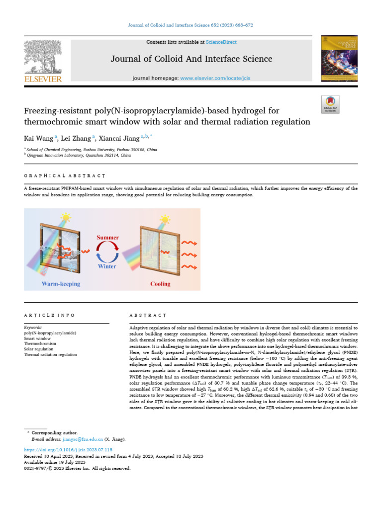 Freezing-resistant Poly(N-Isopropylacrylamide)-Based Hydrogel for ...