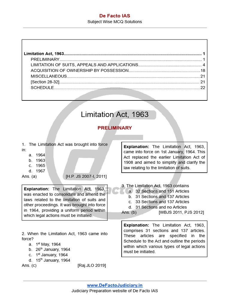 Limitation Act, 1963 | PDF | Lawsuit | Tort