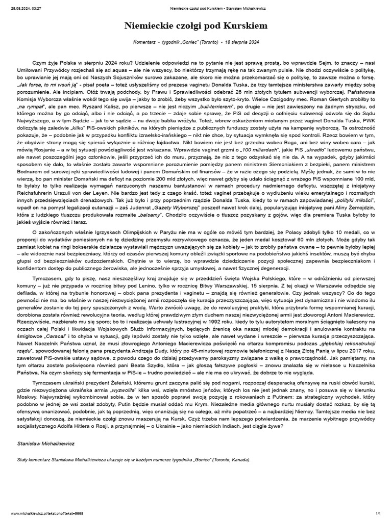 Michalkiewicz S. (2024.08.18) - Niemieckie Czołgi Pod Kurskiem ...