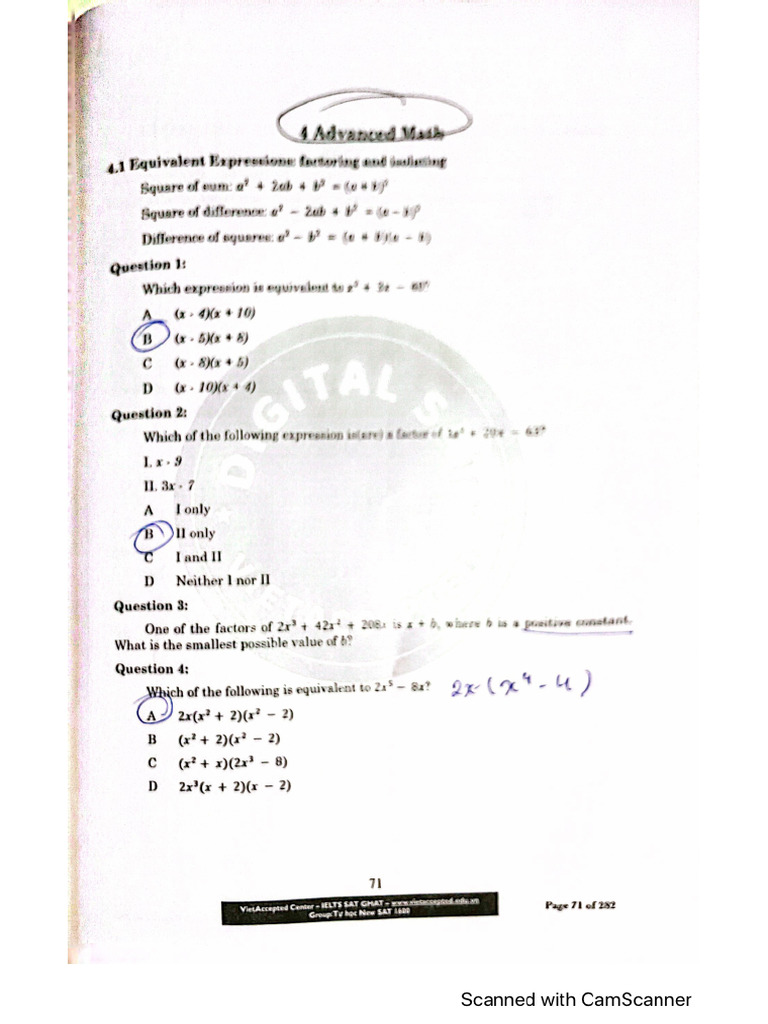 *Set 14 - Advanced Math 25Q by Vie*** | PDF