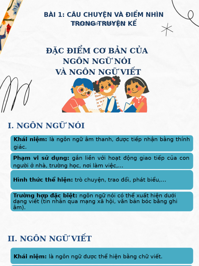 (KNTT) Bài 1 - TV - Đặc Điểm Cơ Bản Của Ngôn Ngữ Nói - Viết | PDF