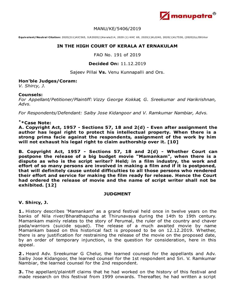Sajeev_Pillai_vs_Venu_Kunnapalli_and_Ors_11122019_KE2019191219170833177COM329461 | PDF ...