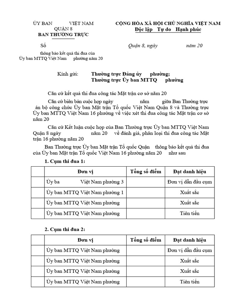 140-CV Đánh Giá Thi Dua 16 Phư NG Năm 2024 (CT) | PDF