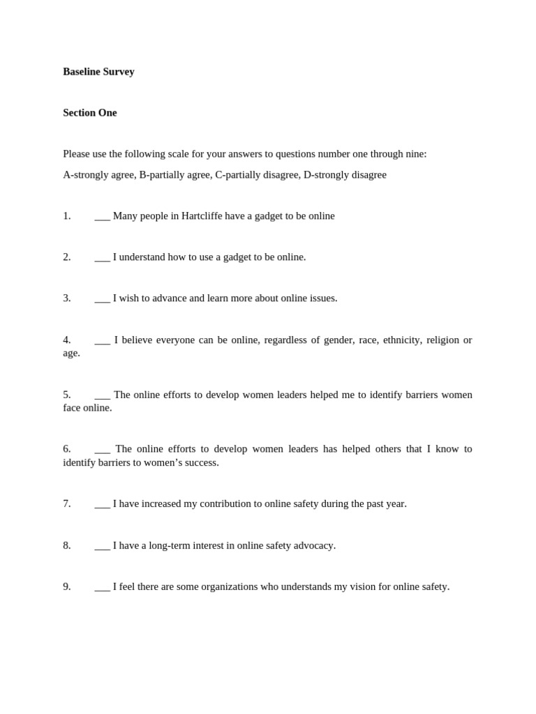 Hartcliffe Online Safety Baseline Survey | PDF