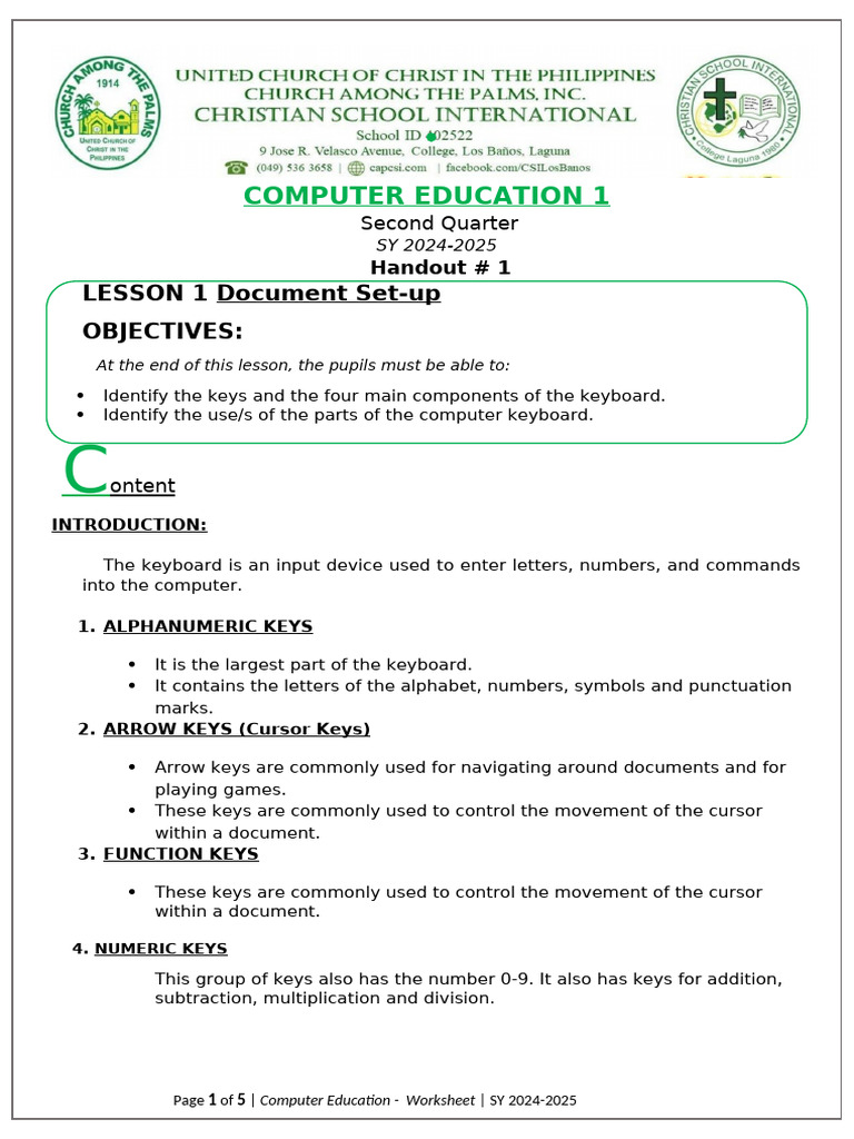 2Q 20COMPUTER 20EDUCATION 201 20handout 201 | PDF | Computer Keyboard | Cursor (User Interface)