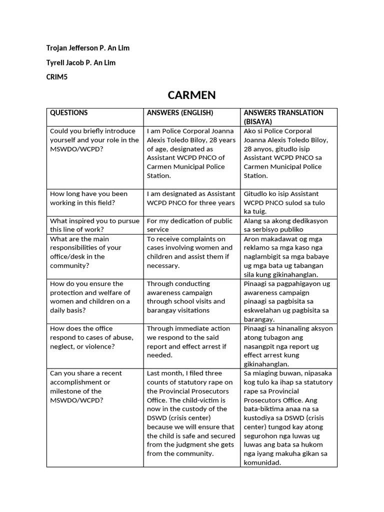 interview in carmen (2) | PDF | Crime & Violence | Crimes