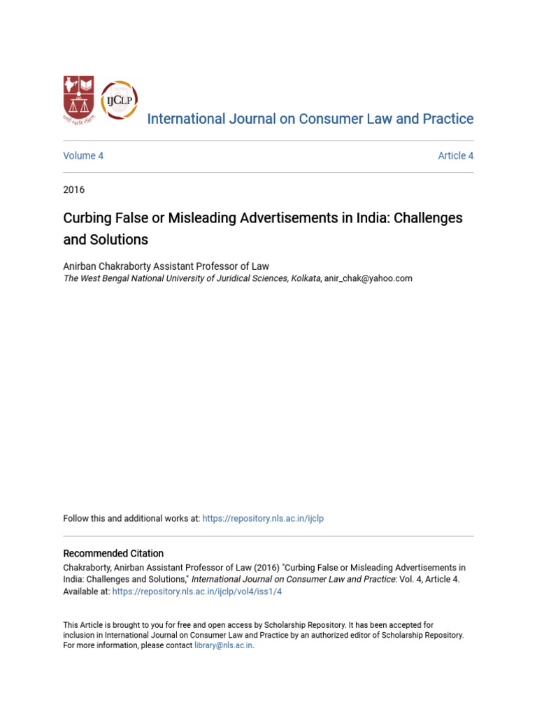 Curbing False or Misleading Advertisements in India_ Challenges a | PDF ...