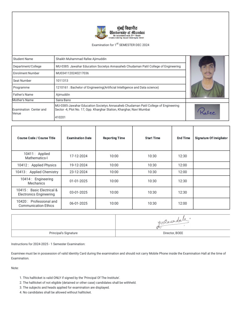 Hall Ticket | PDF | Engineering