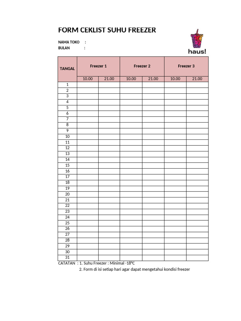 Form Ceklis Suhu | PDF
