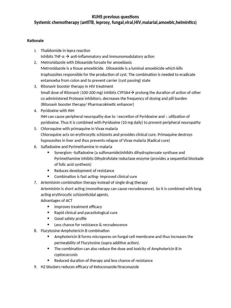 handout- systemic chemotherapy | PDF | Malaria | Pharmacology