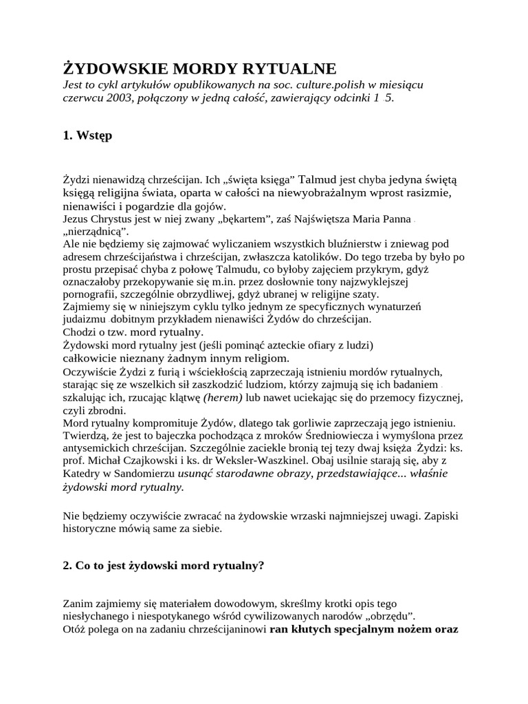 Żydowskie Mordy Rytualne (06.2003) | PDF