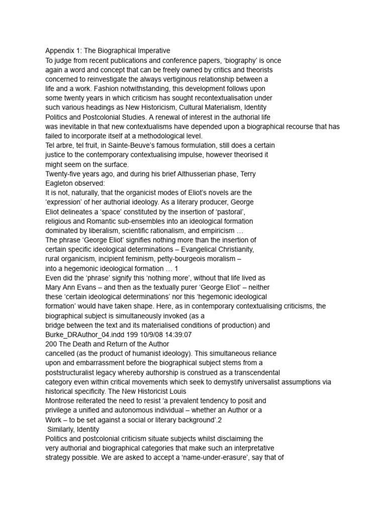 Appendix 1 - The Biographical Imperative | PDF | Immanuel Kant | Transcendence (Philosophy)