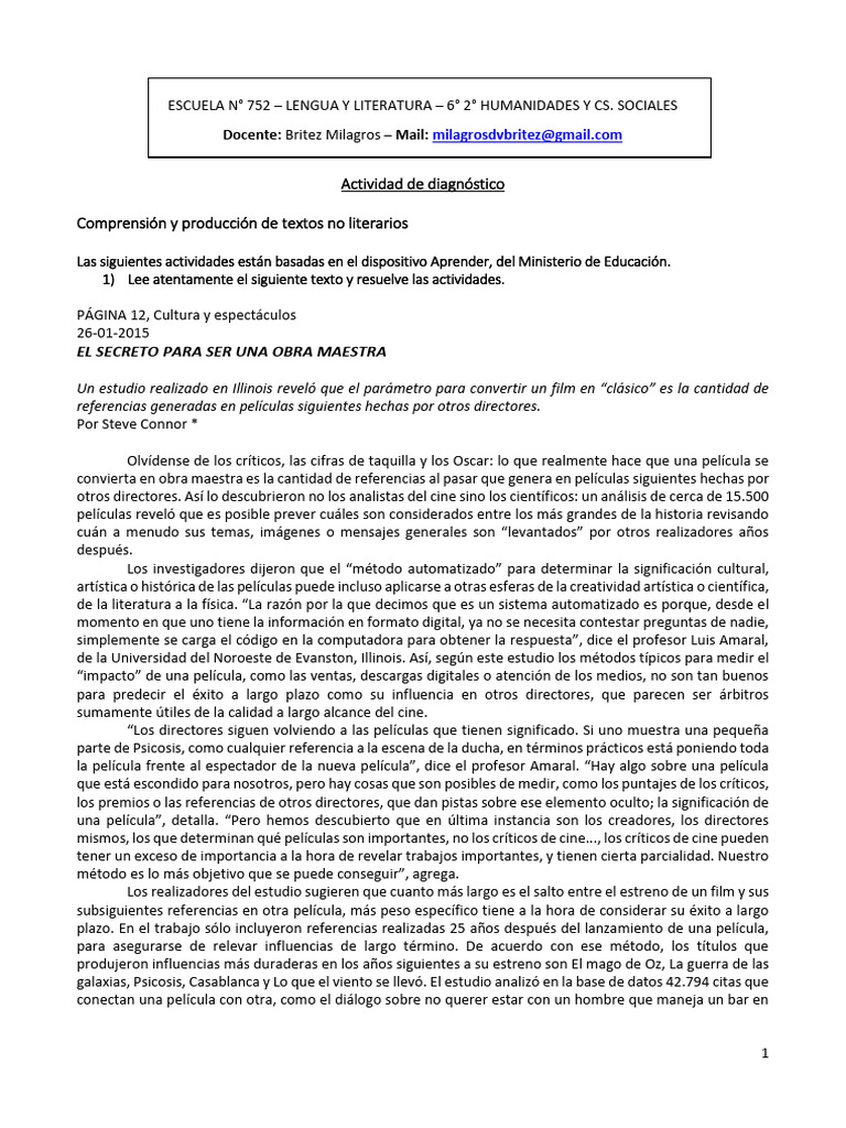 6to 2da H - Lengua -Actividad de diagnóstico | PDF | Maestros