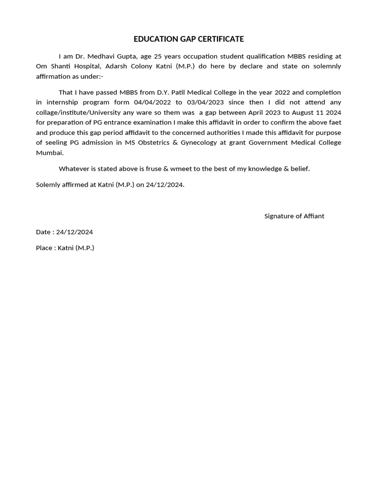 EDUCATION GAP CERTIFICATE | PDF