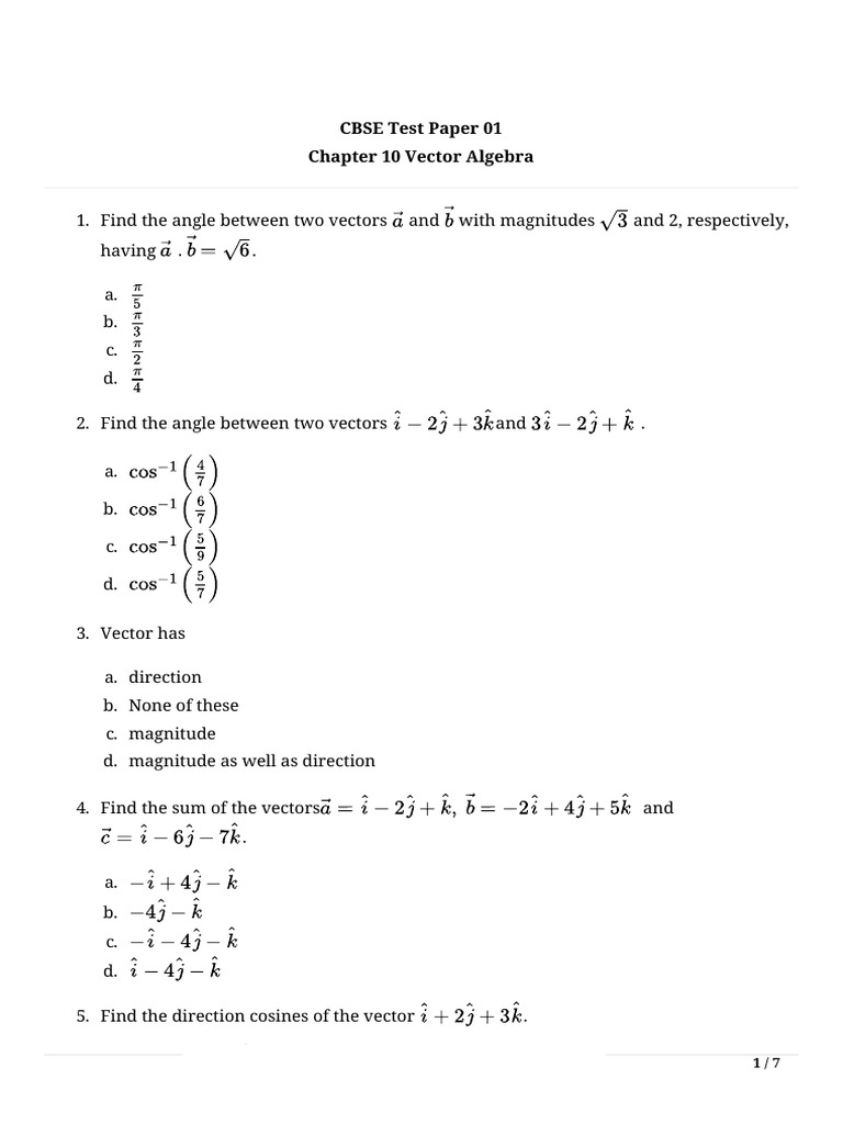 Vector Algebra | PDF | Euclidean Vector | Angle