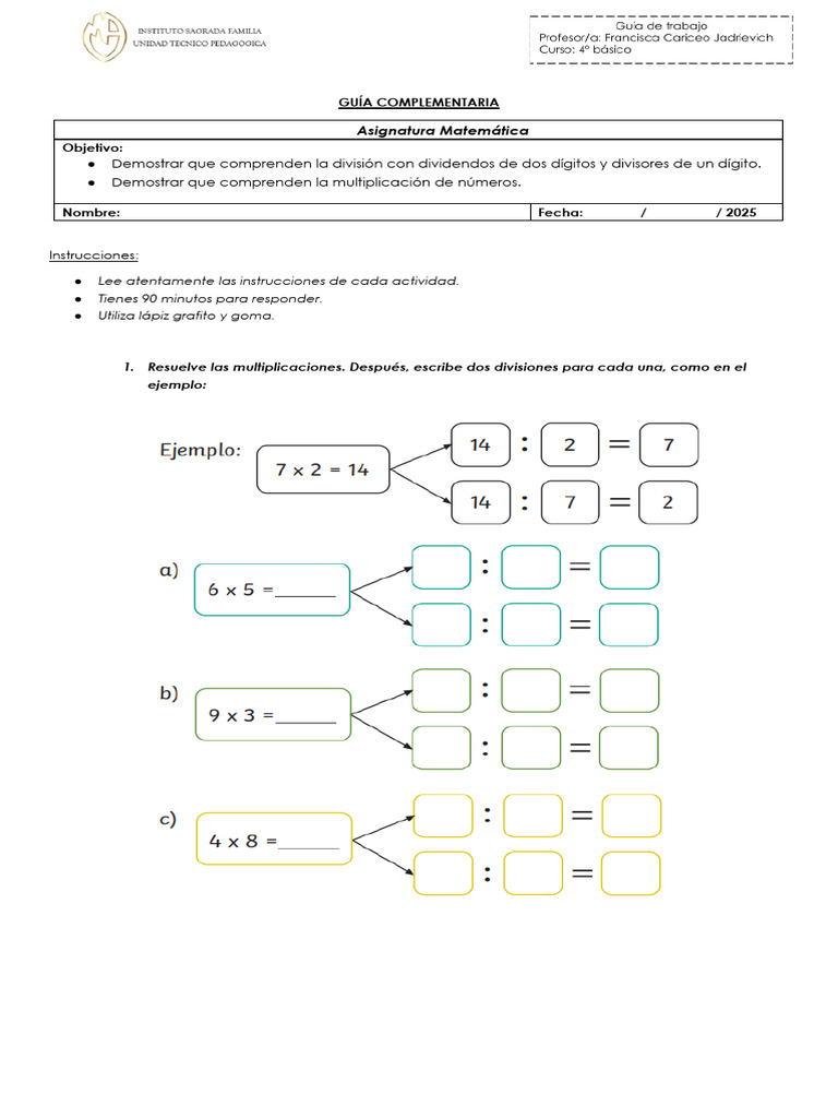 GUIA COMPLEMENTARIA 2 MATEMATICA 4º BASICO | PDF