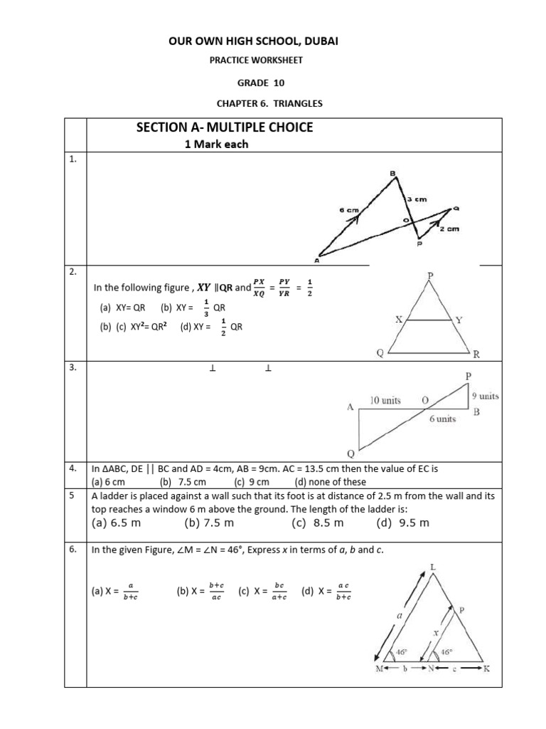 TRIANGLES-2024-25 Chapterwise Work Sheet | PDF | Triangle | Euclid