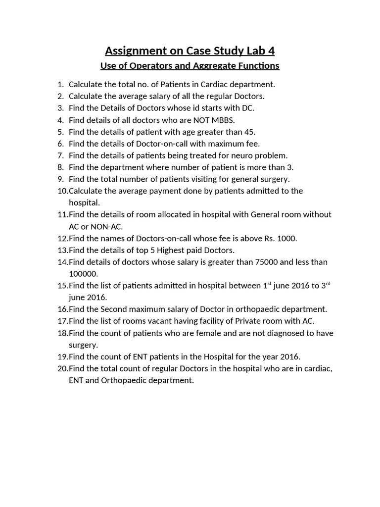 RDBMS - Assignment-Lab 4 (Aggregate FN) | PDF