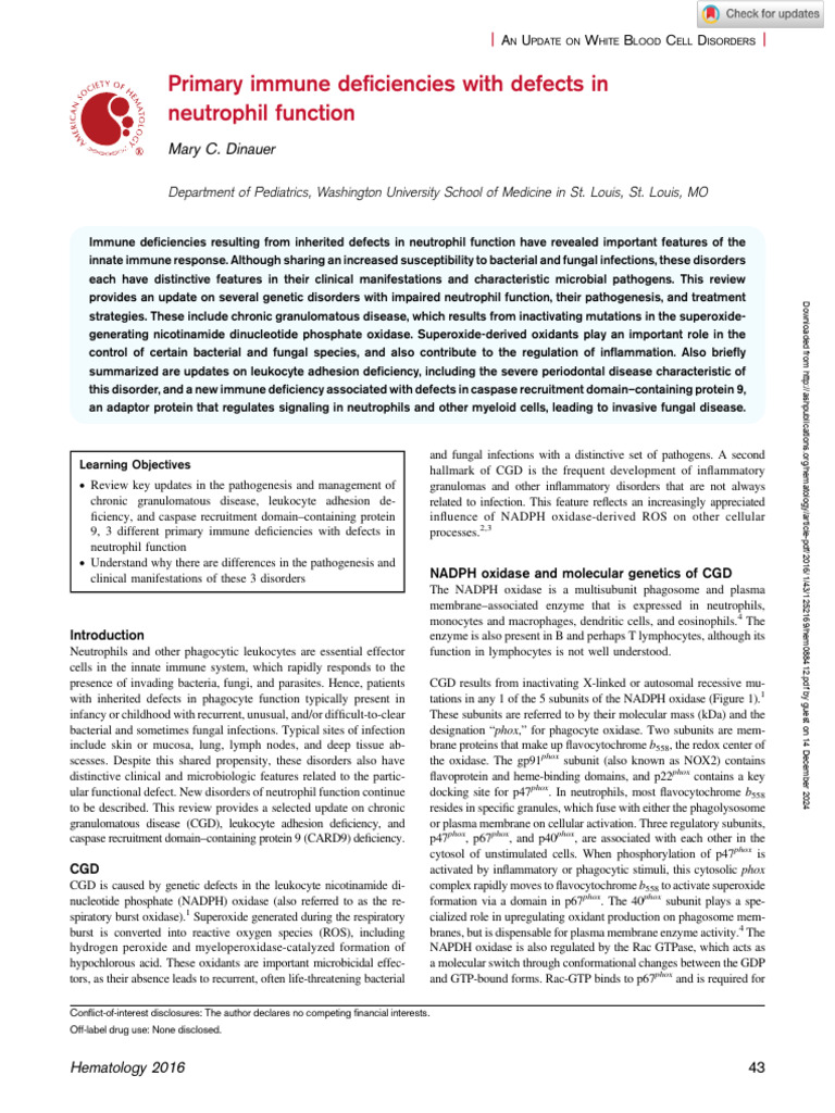 2015 - Primary Immune Deficiencies With Defects in Neutrophil Function ...
