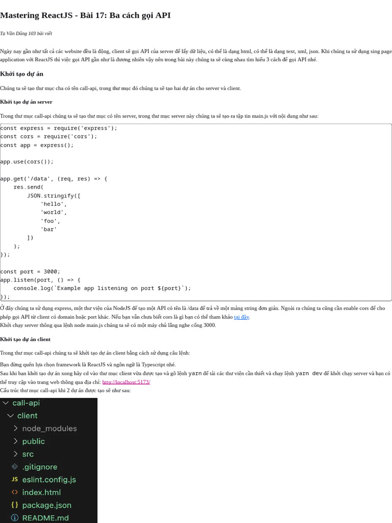 techmaster3 - Mastering ReactJS - Bài 17 - Ba cách gọi API | PDF