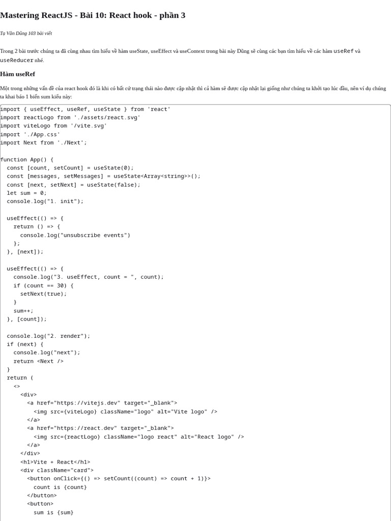 techmaster3 - Mastering ReactJS - Bài 10 - React hook - phần 3 | PDF