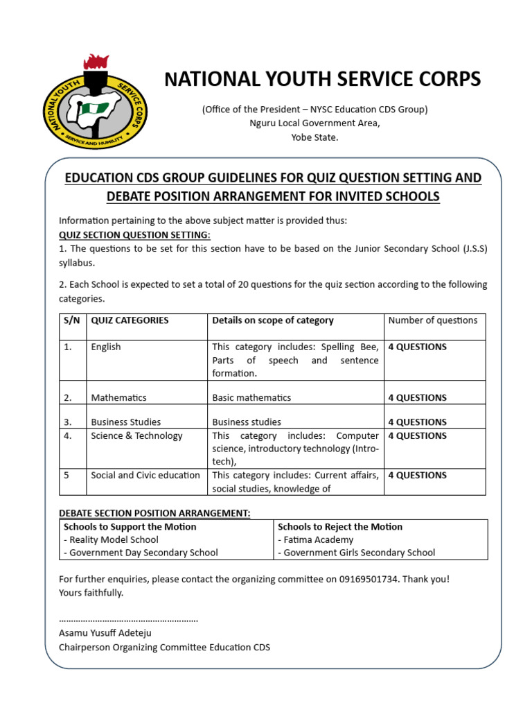 NYSC Education Group Competition Guidelienes | PDF
