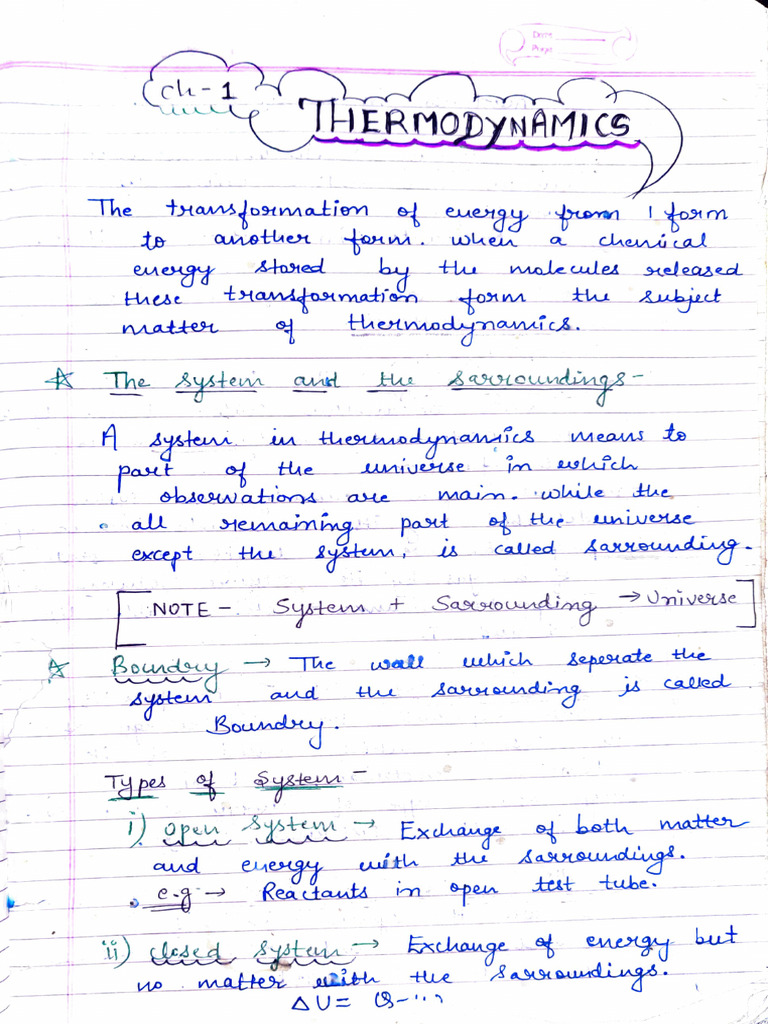 Thermodynamics Chemistry Handwritten Notes | PDF | Thermodynamics ...
