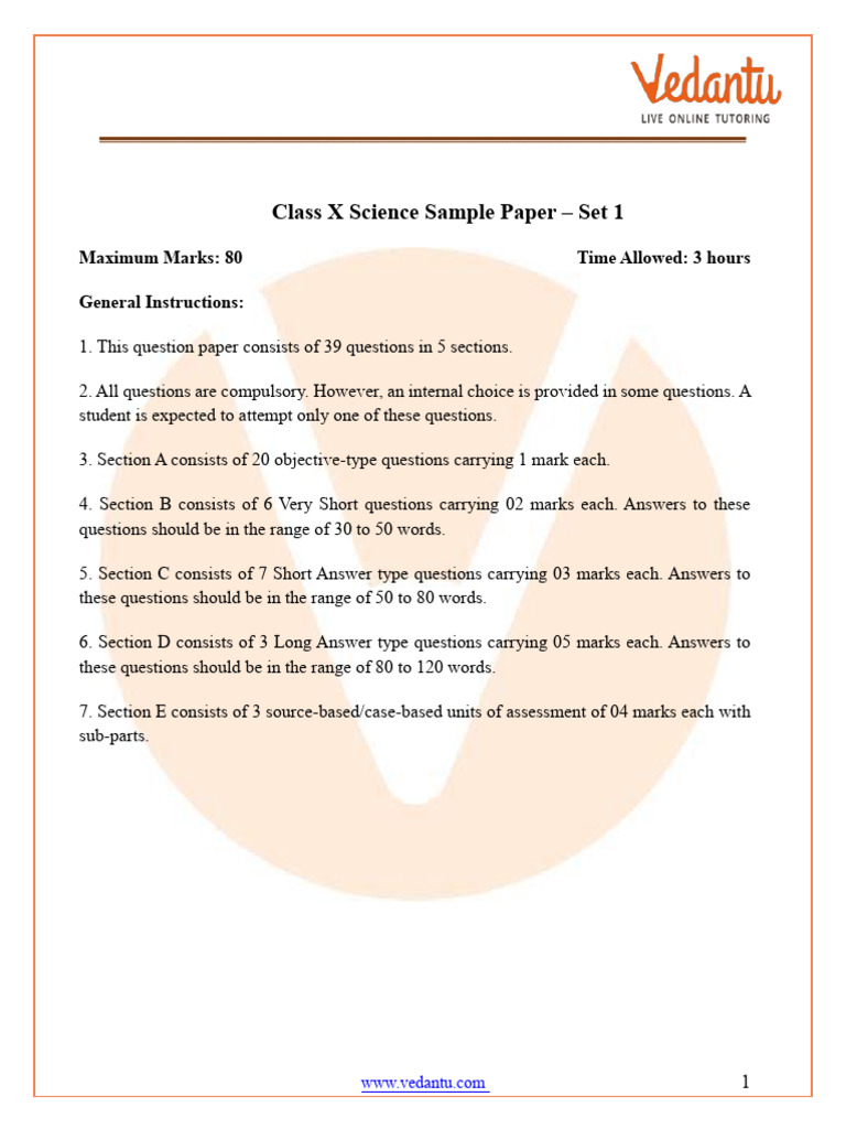CBSE Class 10 Science Sample Paper Set 1 With Detailed Solutions (2024-25) | PDF | Electrical ...