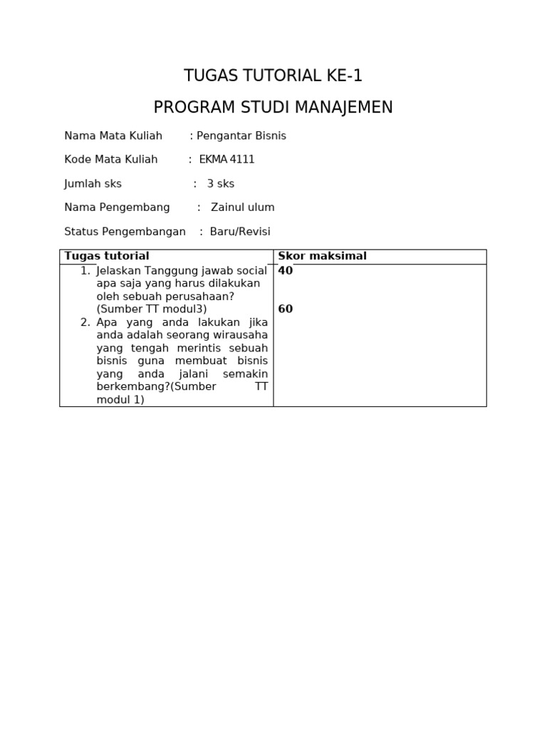 TT 1 Pengantar Bisnis Naufal Yahya Aqil 048962554 | PDF