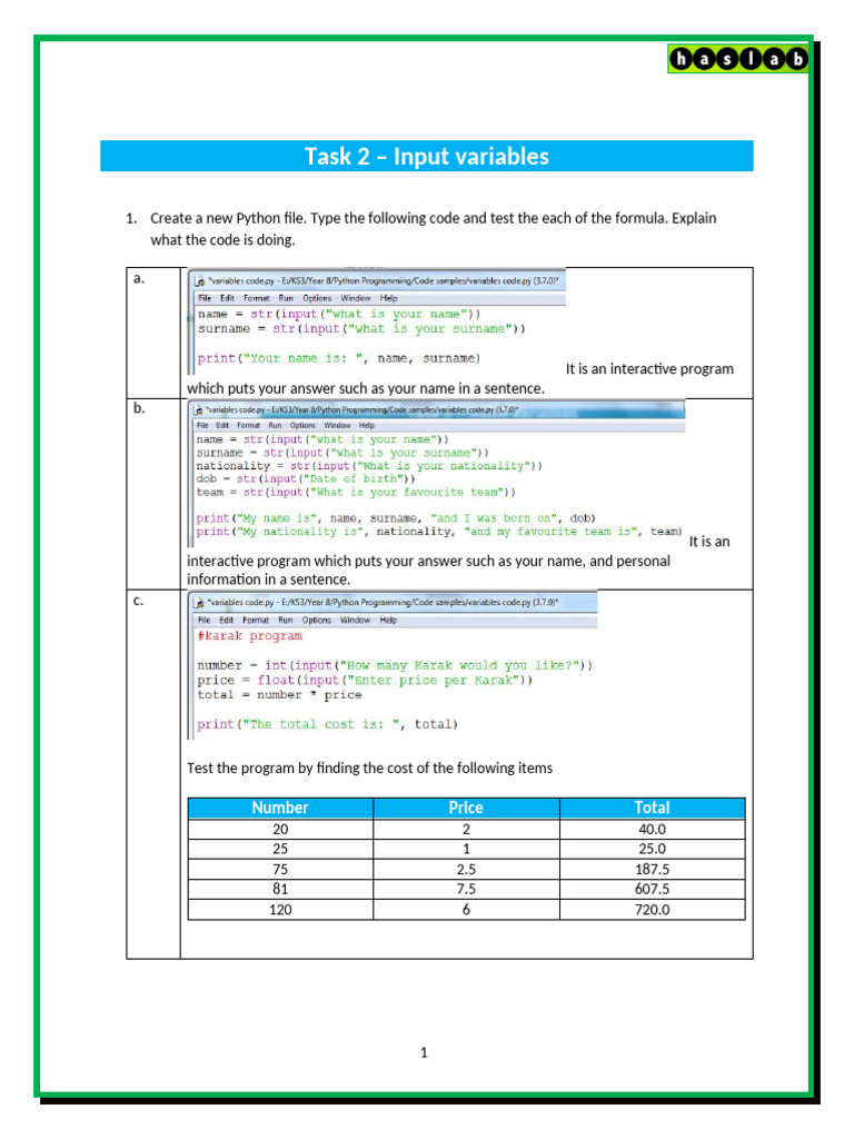 Task 2 - Input Variables | PDF | Area | Elementary Geometry